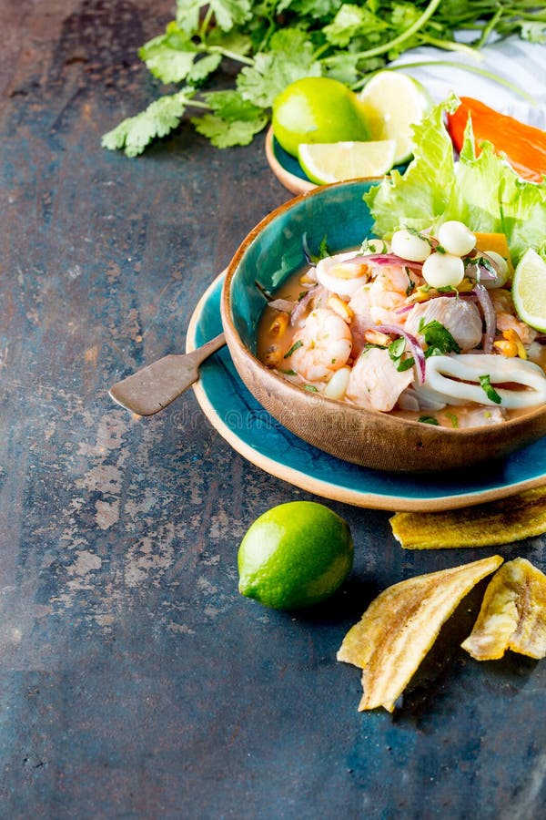 PERUVIAN CEVICHE SEBICHE. Peruvian Seafood and Fish Sebiche with Maize ...