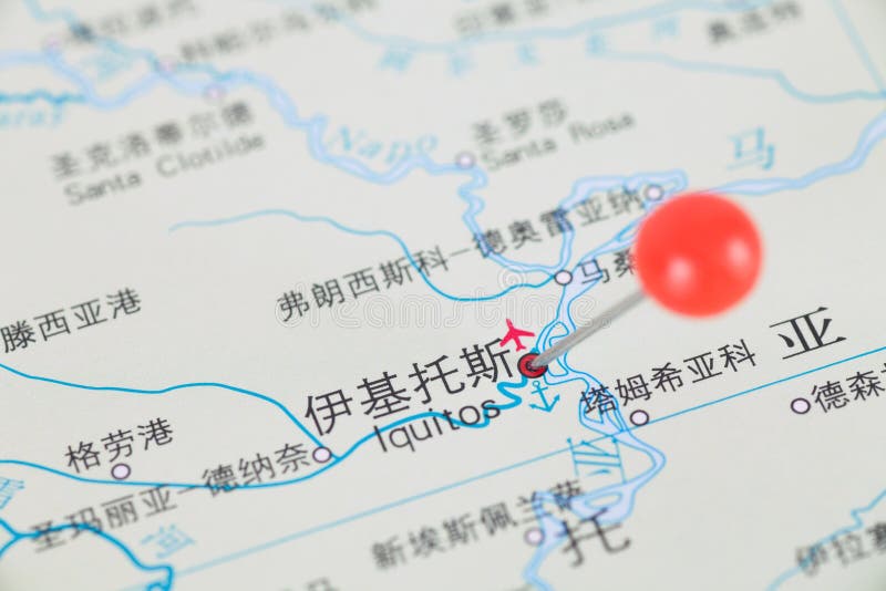 The Peruvian City of Iquitos is Tacked on the Map Stock Photo - Image ...