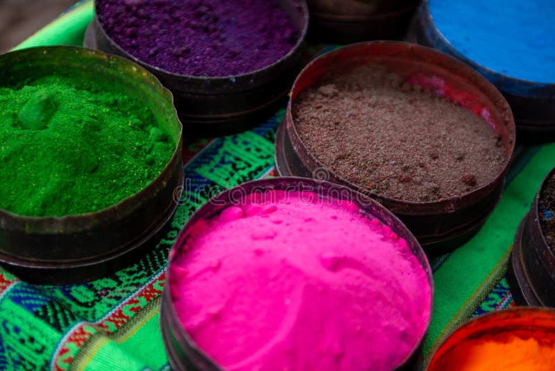 Peruvian Dyes at an Open Air Market Stock Image - Image of powder ...