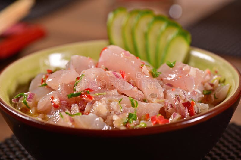 Peruvian Food - White Fish Ceviche Stock Photo - Image of delicacy ...