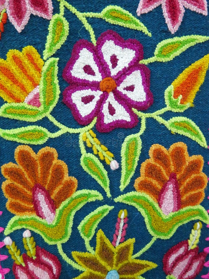 Peruvian Hand Made Flower Woolen Fabric Stock Image - Image of ...