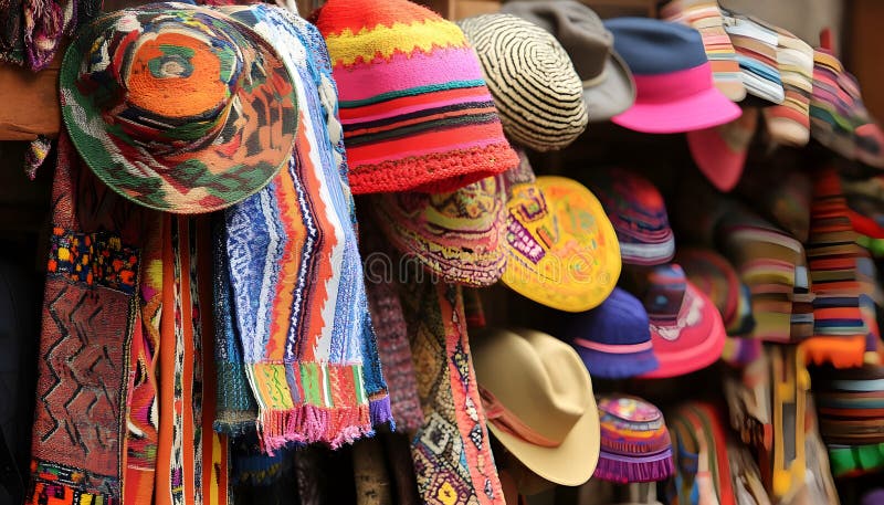 Peruvian Market Featuring Bright Hats and Textiles Stock Photo - Image ...