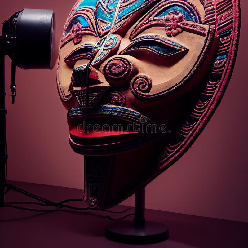 Peruvian Mayan Mask on Stand in Studio. Multi Color. Studio Backdrop ...