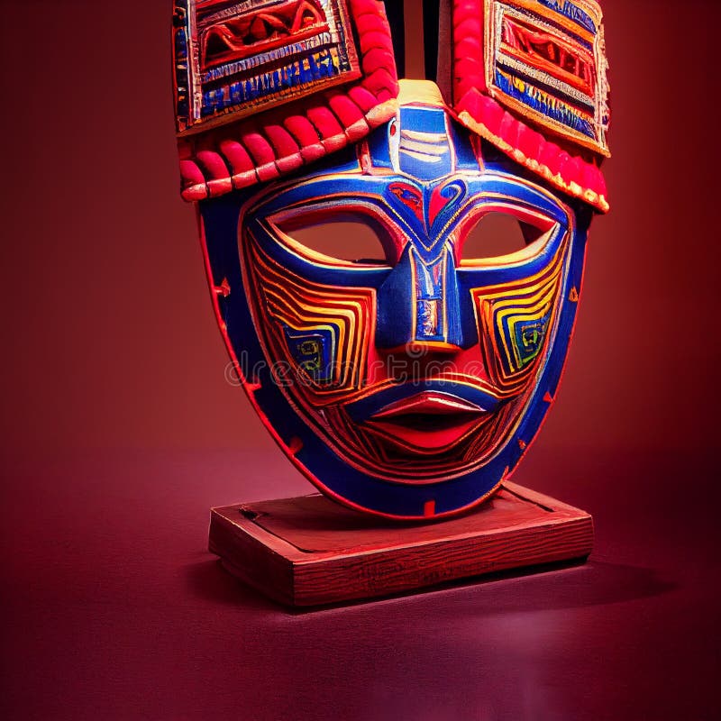 Peruvian Mayan Mask on Stand in Studio. Multi Color. Studio Backdrop ...