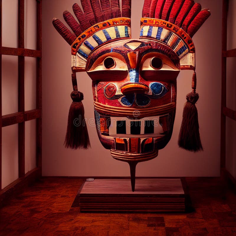 Peruvian Mayan Mask on Stand in Studio. Multi Color. Studio Backdrop ...