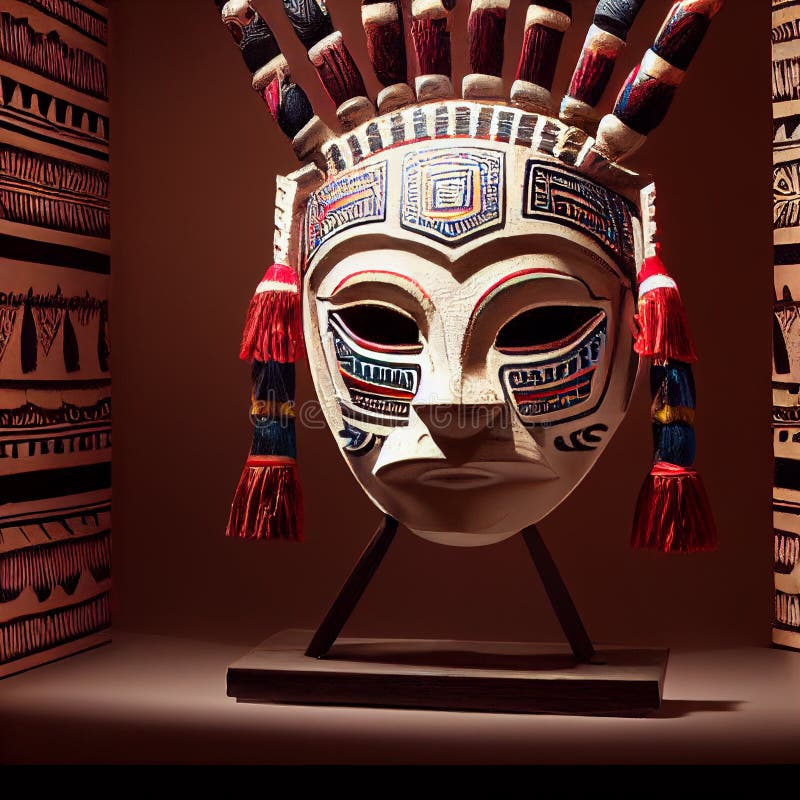 Peruvian Mayan Mask on Stand in Studio. Multi Color. Studio Backdrop ...