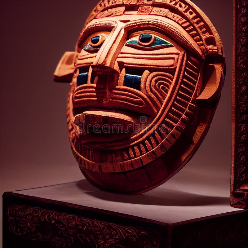 Peruvian Mayan Mask on Stand in Studio. Multi Color. Studio Backdrop ...