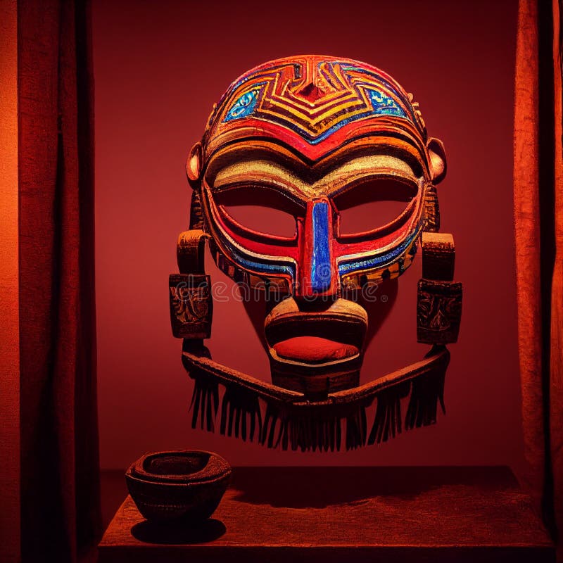 Peruvian Mayan Mask on Stand in Studio. Multi Color. Studio Backdrop ...