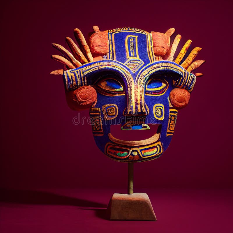 Peruvian Mayan Mask on Stand in Studio. Multi Color. Studio Backdrop ...