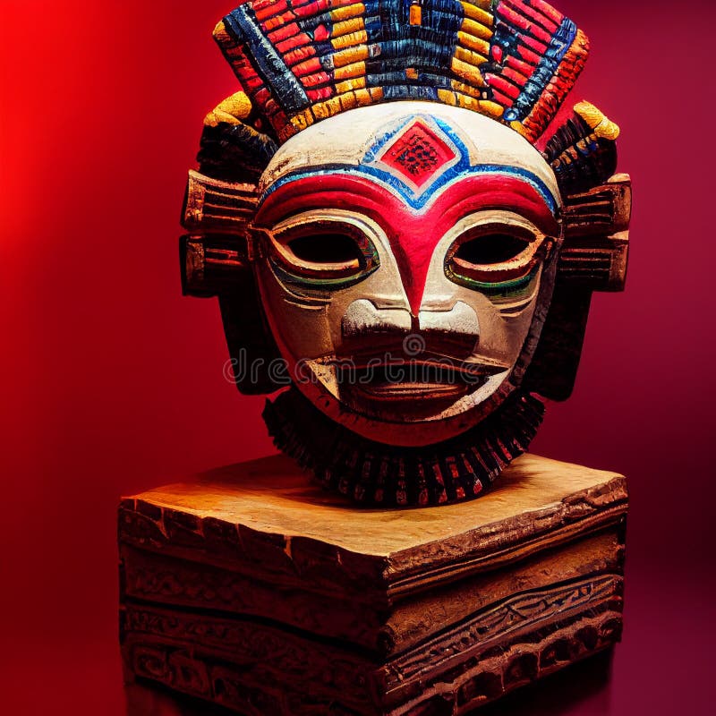 Peruvian Mayan Mask on Stand in Studio. Multi Color. Studio Backdrop. Stock Photo - Image of ...