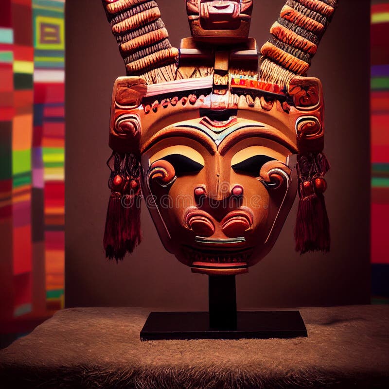 Peruvian Mayan Mask on Stand in Studio. Multi Color. Studio Backdrop ...