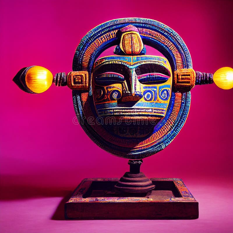 Peruvian Mayan Mask on Stand in Studio. Multi Color. Studio Backdrop ...
