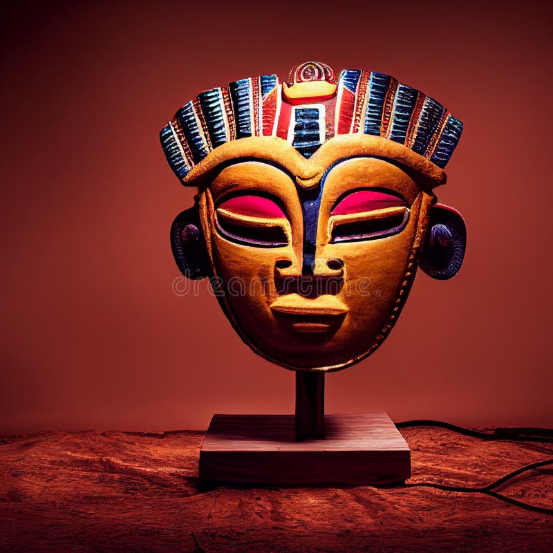 Peruvian Mayan Mask on Stand in Studio. Multi Color. Studio Backdrop ...