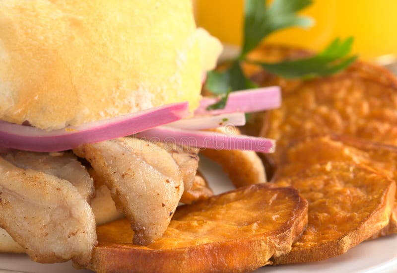 Peruvian Sandwich: Bread with Chicharron Stock Image - Image of meat ...