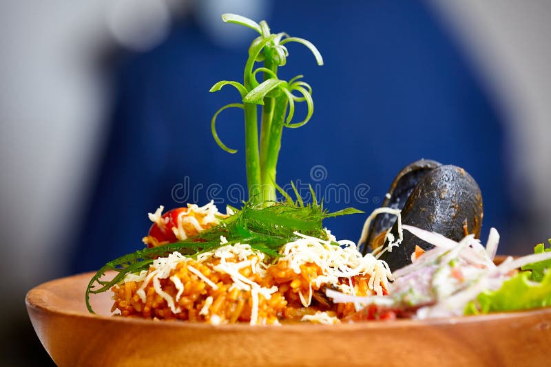 Peruvian Sea Cuisine with Rice Fried Octopus Stock Photo - Image of ...