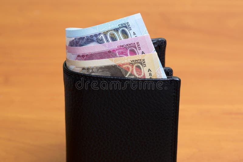 Peruvian Sol in the Black Wallet Stock Image - Image of financial, peru ...