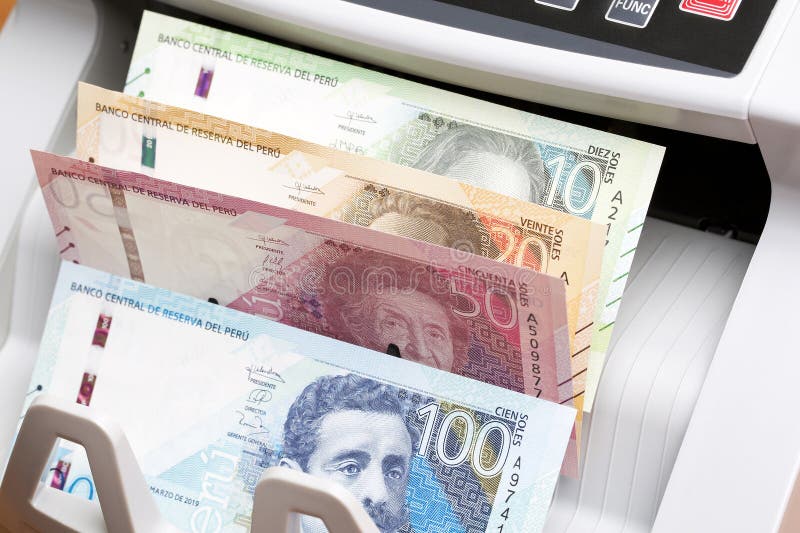 Peruvian Sol in the Counting Machine Stock Photo - Image of note ...
