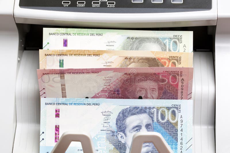 Peruvian Sol in the Counting Machine Stock Image - Image of closeup ...