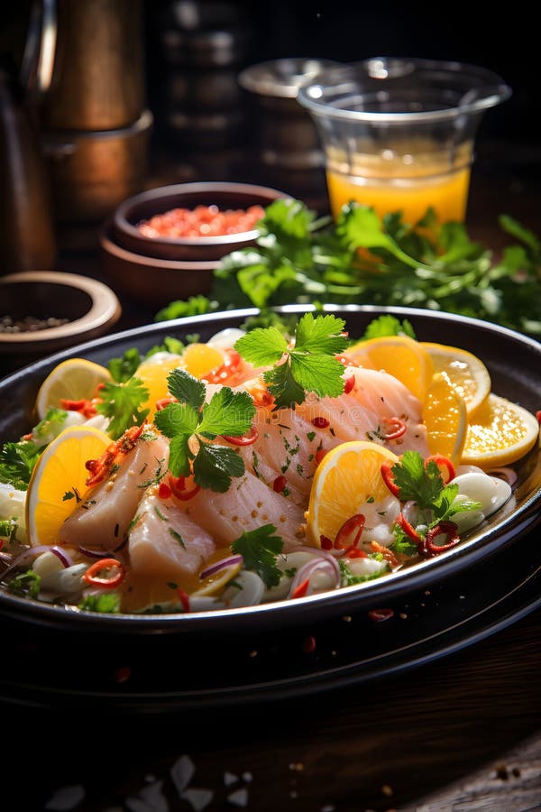 Peruvian-style Ceviche Made of Fresh Fish Marinated in Lime and AjÃ ...