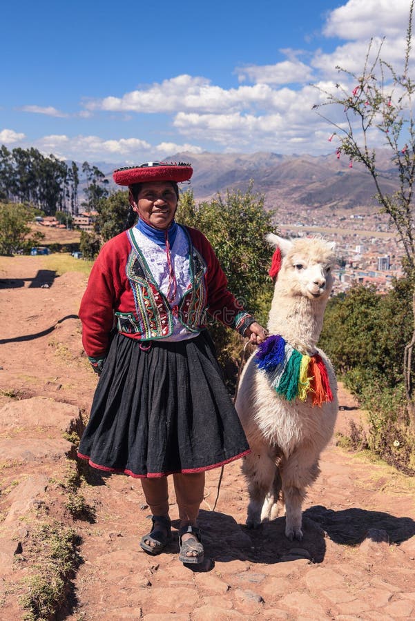 Peruvian Woman with Lama in Cusco Editorial Stock Photo - Image of ...