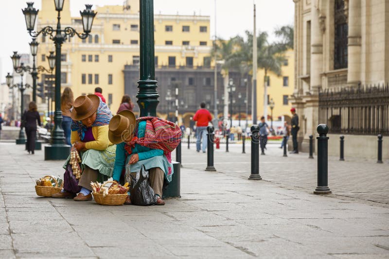Peruvian Women Selling Sweets in the Streets of Lima, Peru Editorial ...