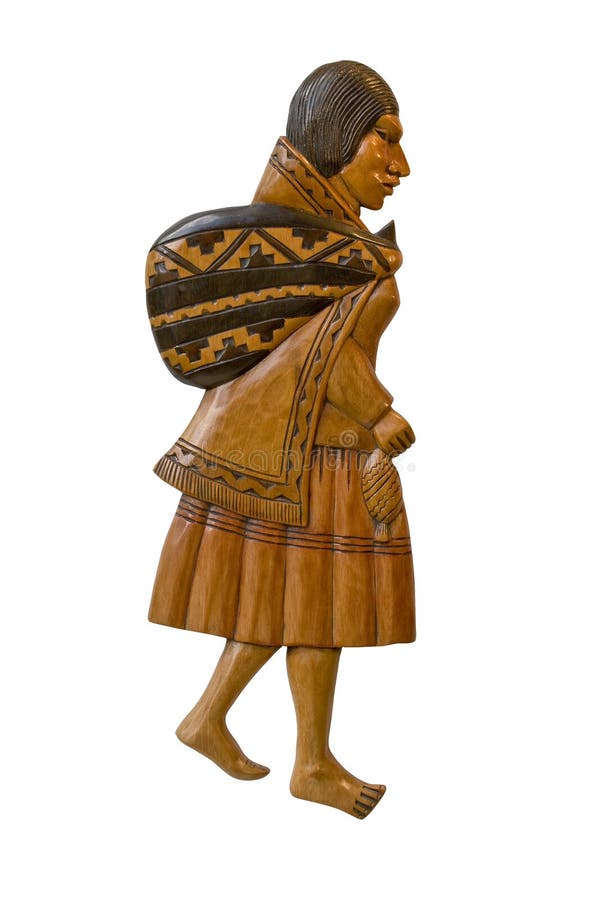 Peruvian Wood Carving of a Woman Stock Photo - Image of dress ...