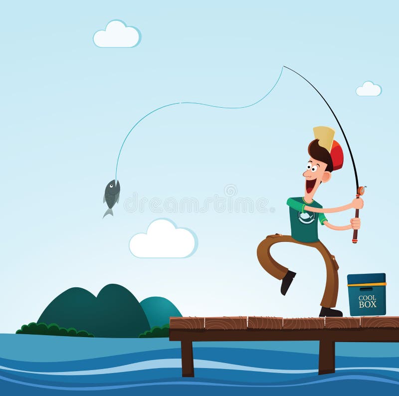 Desenho animado de pesca ilustração do vetor. Ilustração de pescador ...