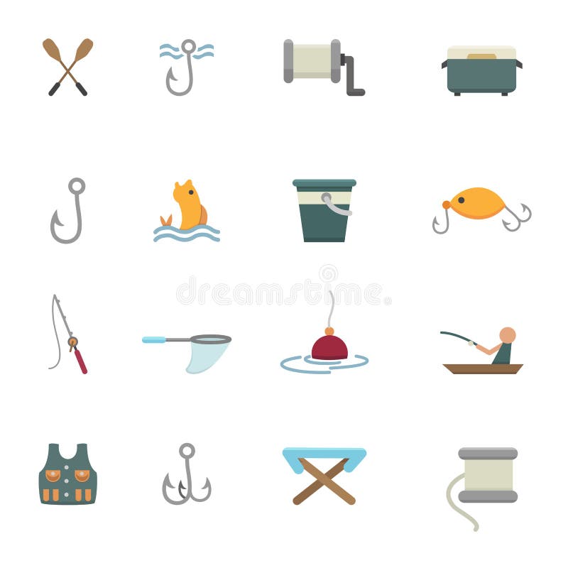Pesca Y Equipo Para Pescar Iconos Stock de ilustración - Ilustración de ...