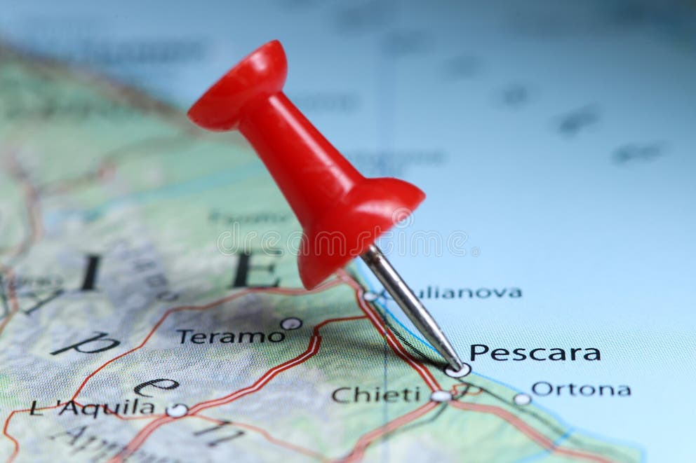Pescara, Italy pin on map stock photo. Image of geography - 367559646