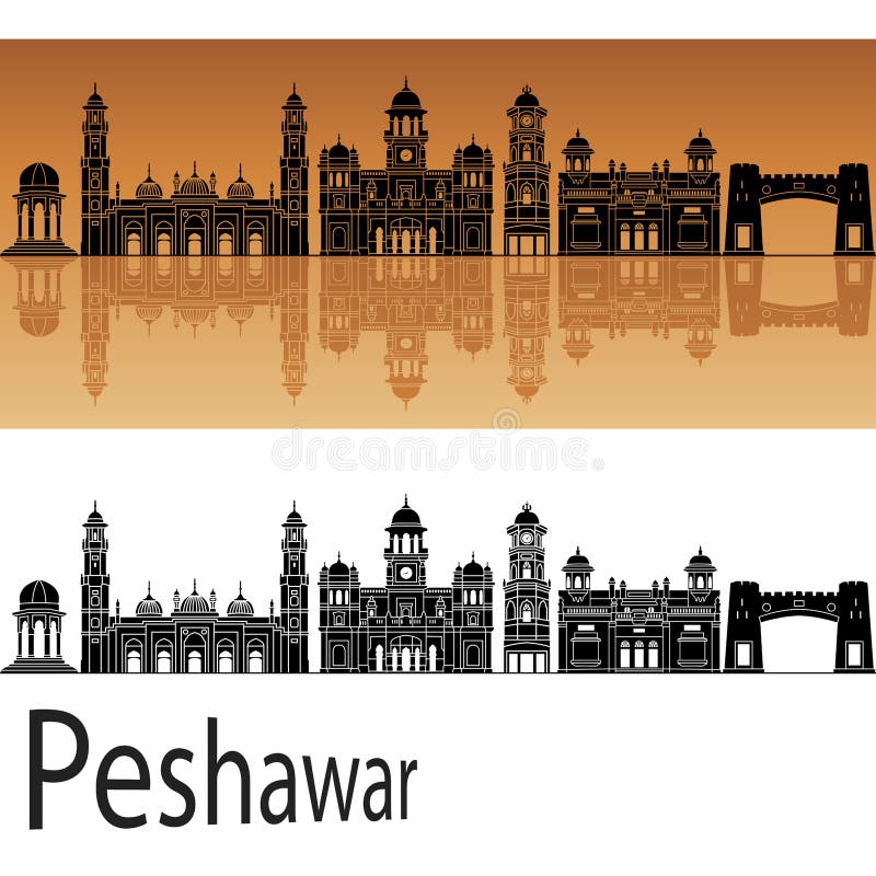 Peshawar Skyline in Orange Background Stock Vector - Illustration of ...