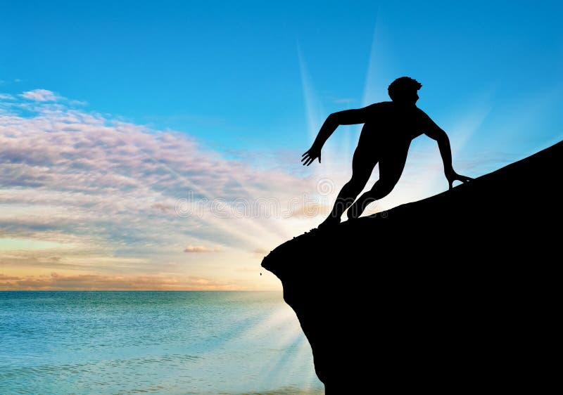 Pessoa Resistente Da Silhueta Em Uma Rocha Imagem de Stock - Imagem de ...