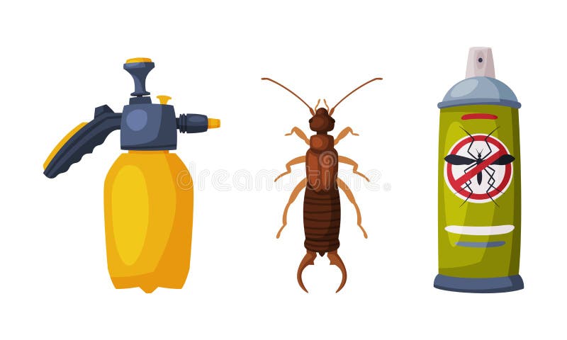 Pest Control with Chemical in Bottle and Bug Vector Set Stock Vector ...