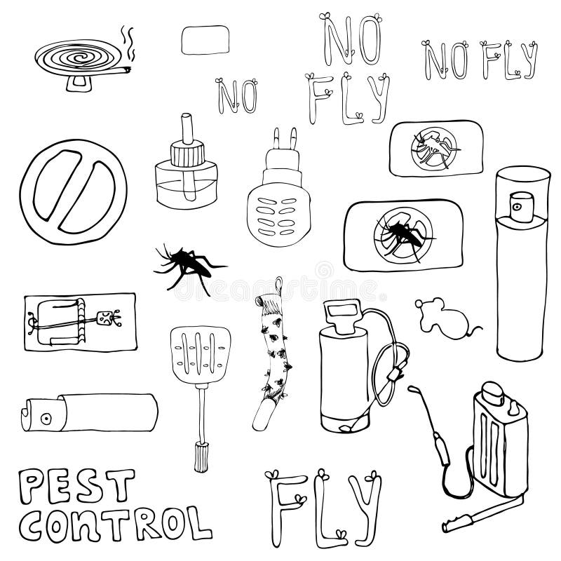 Pest Control Collection Set. Hand Drawing Sketch Vector Illustration ...