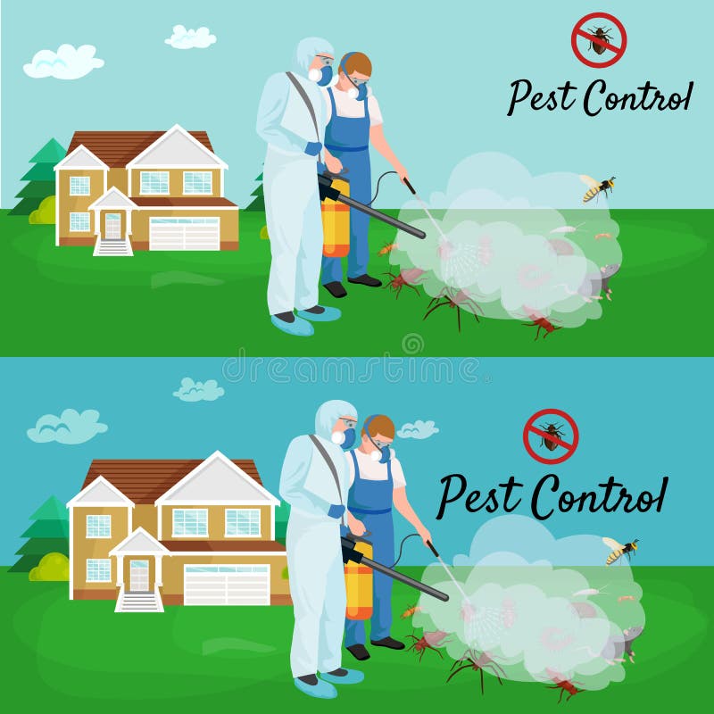 Pest Control Concept with Insects Exterminator Silhouette Flat Vector ...