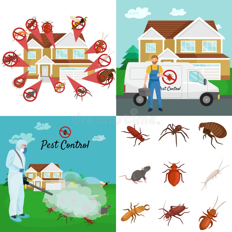 Pest Control Concept with Insects Exterminator Silhouette Flat Vector ...