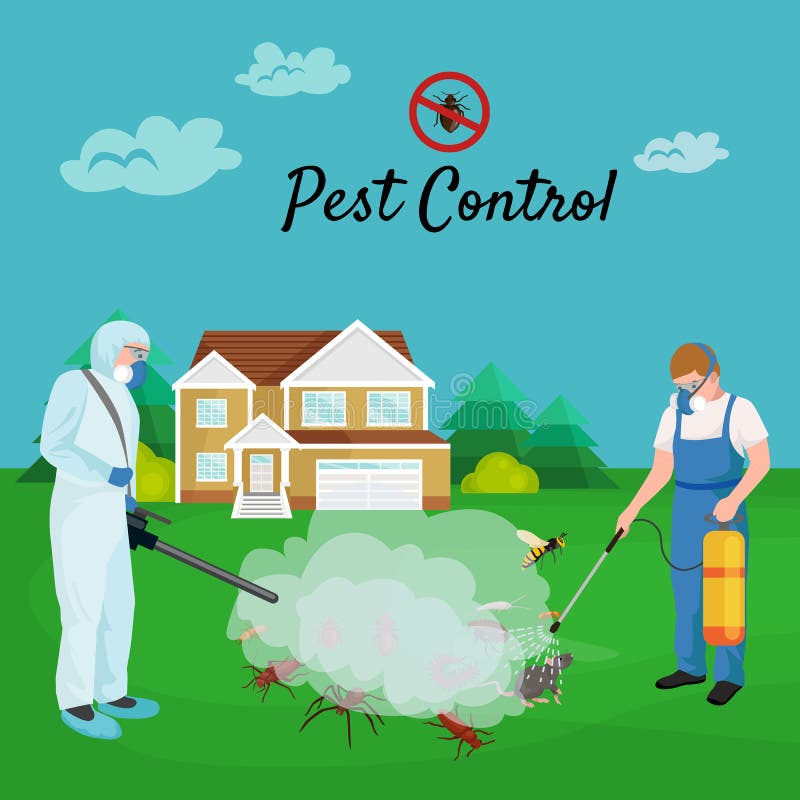 Pest Control Concept with Insects Exterminator Silhouette Flat Vector ...