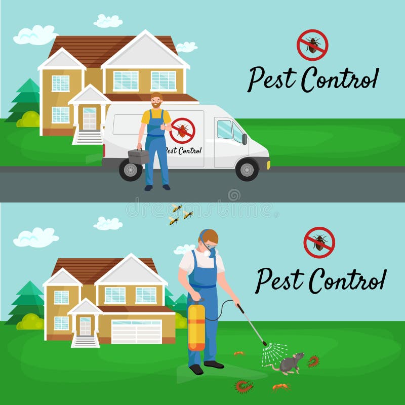 Pest Control Concept with Insects Exterminator Silhouette Flat Vector ...
