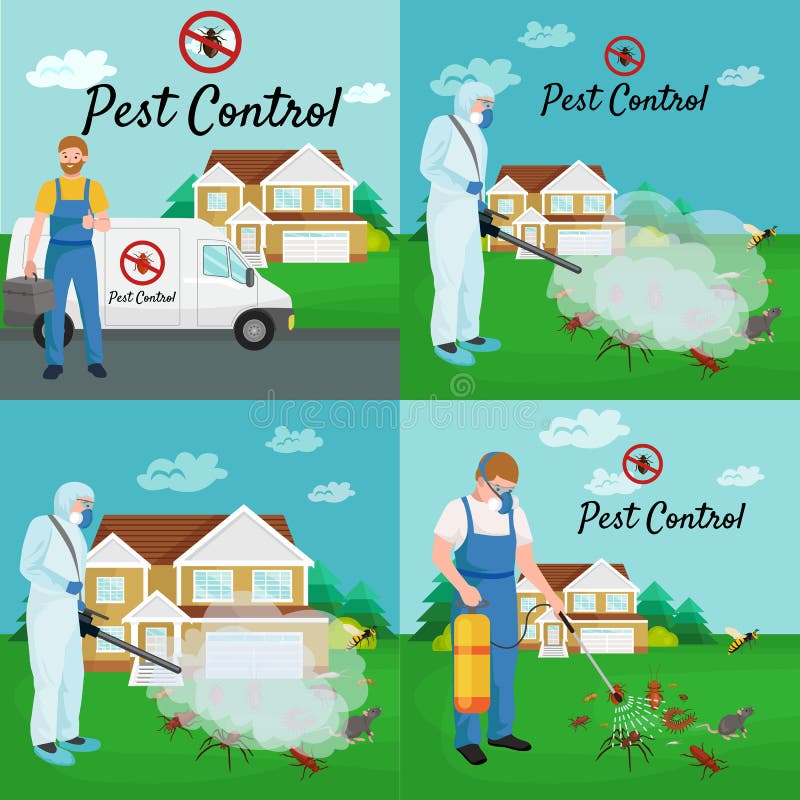 Pest Control Concept with Insects Exterminator Silhouette Flat Vector ...
