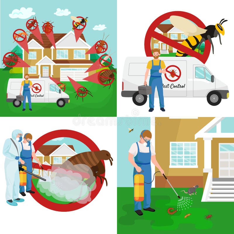 Pest Control Concept with Insects Exterminator Silhouette Flat Vector ...