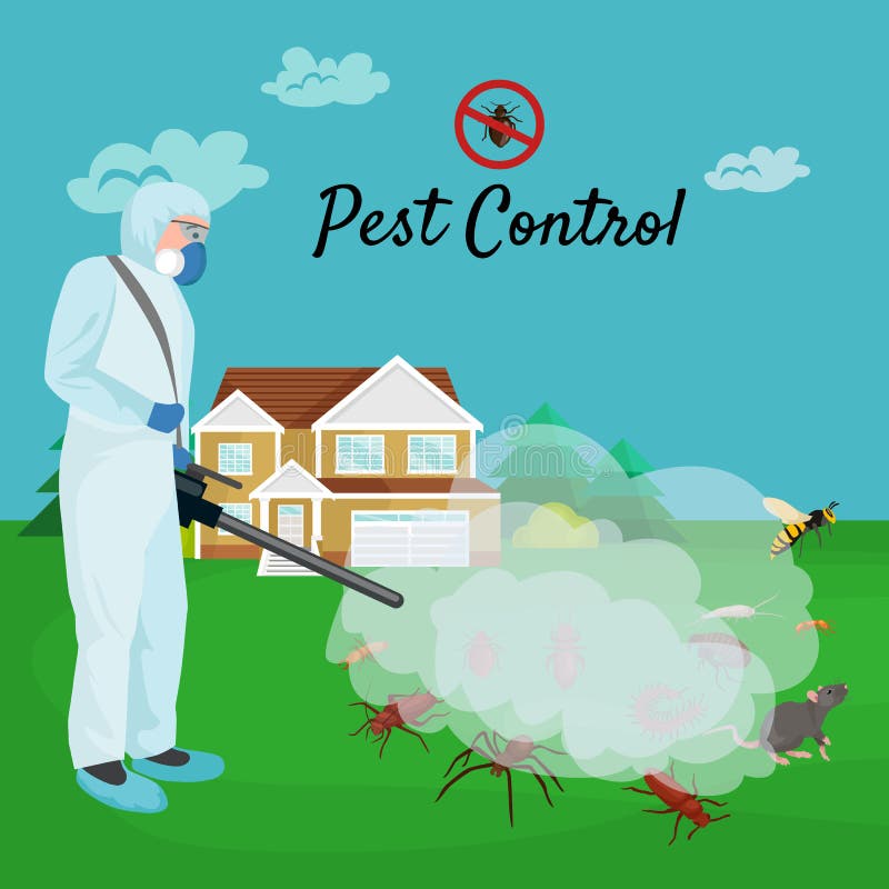 Pest Control Concept with Insects Exterminator Silhouette Flat Vector ...