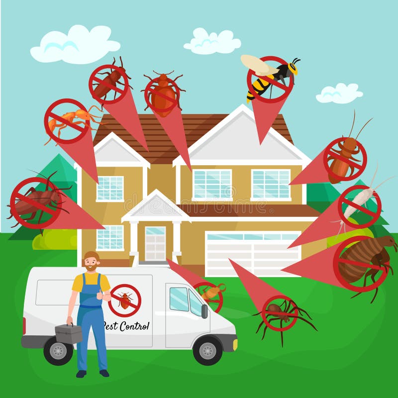 Pest Control Concept with Insects Exterminator Silhouette Flat Vector ...