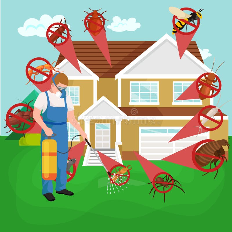 Pest Control Concept with Insects Exterminator Silhouette Flat Vector ...