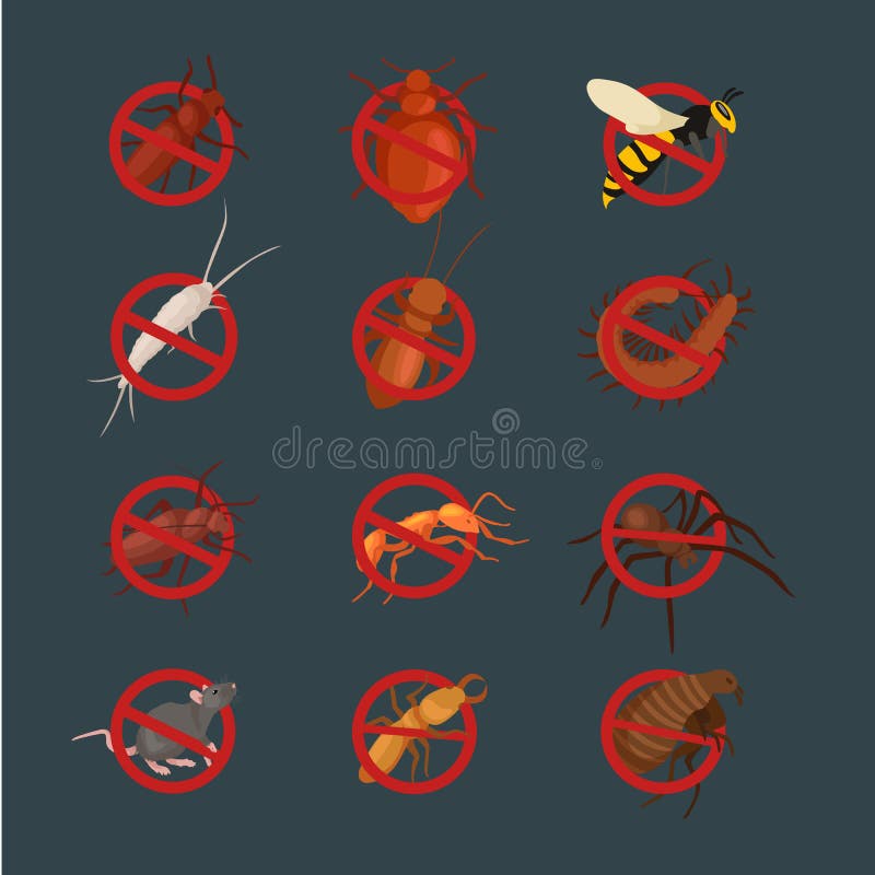 Pest Control Concept with Insects Exterminator Silhouette Flat Vector ...