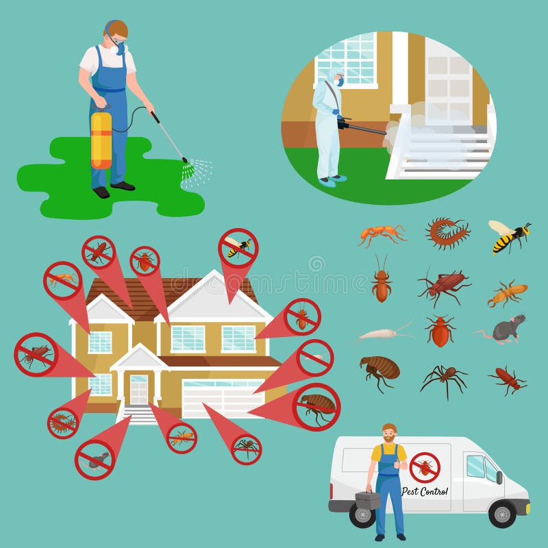 Pest Control Concept with Insects Exterminator Silhouette Flat Vector ...