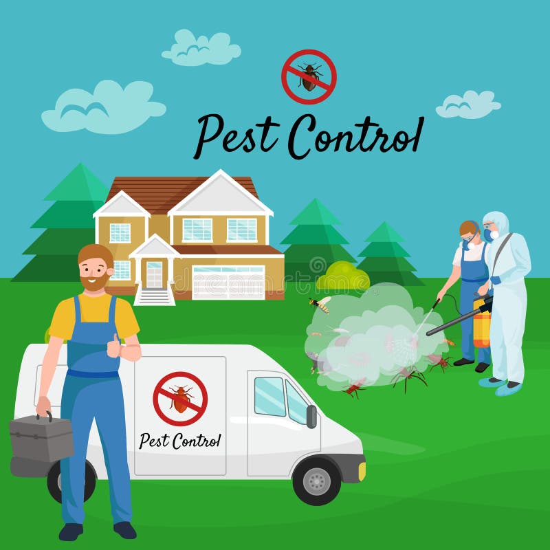 Pest Control Concept with Insects Exterminator Silhouette Flat Vector ...