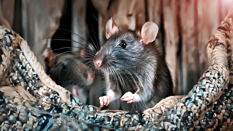 Rats Look Out of a Hole in the Wall. Pest Control Concept, Rodent ...