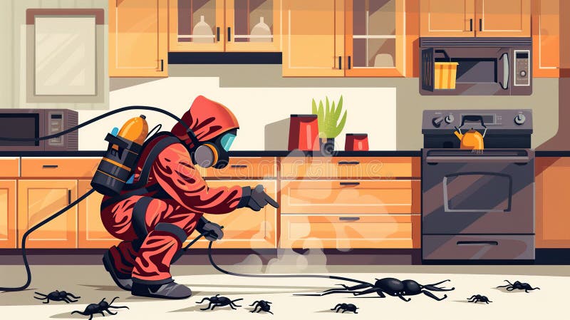 Pest Control in the Kitchen Stock Illustration - Illustration of ...