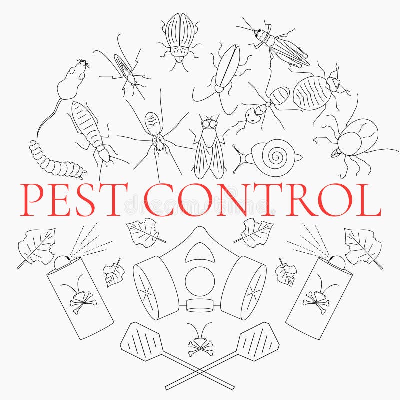 Pest control linear set stock vector. Illustration of service - 71734091