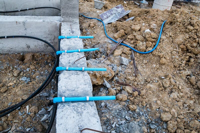 Pest Control Pipe System Install at New House Construction Stock Image ...