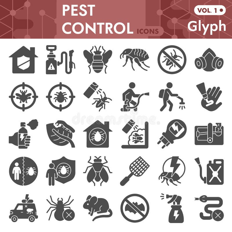 Pest Control Solid Icon Set, Anti Pest Symbols Collection or Sketches ...